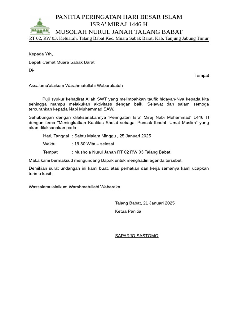 Panitia Peringatan Hari Besar Islam Beni | PDF