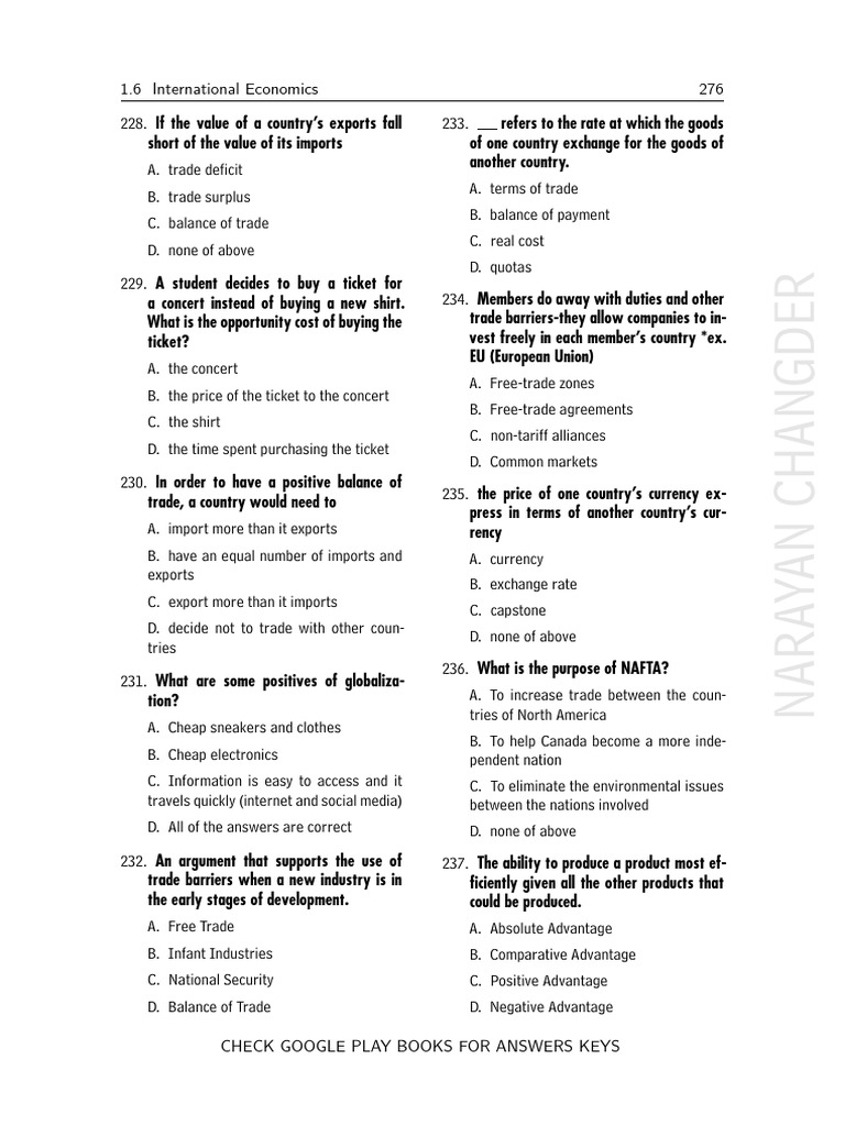 International Economics Quiz Questions | PDF | Free Trade | Balance Of ...