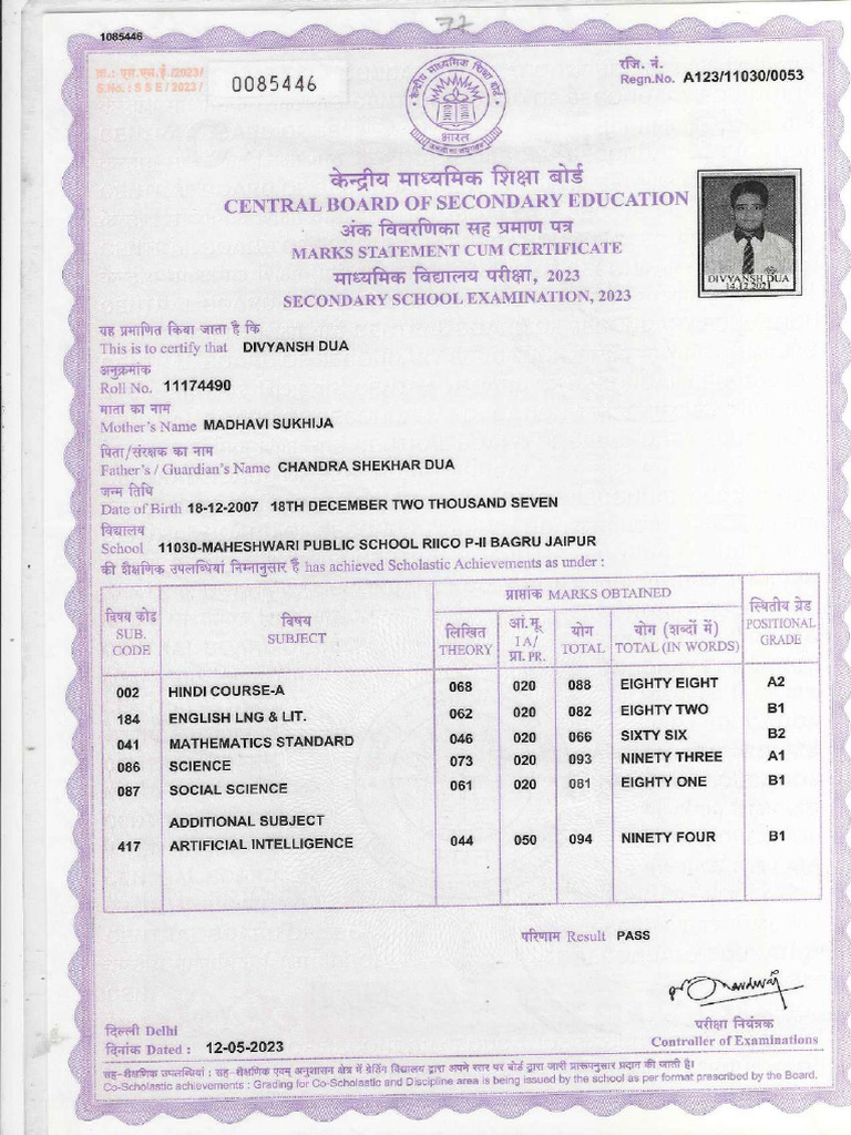 Class X Certificate | PDF
