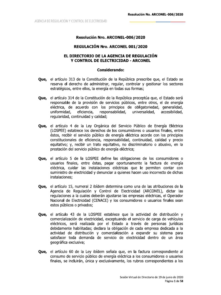 ARCONEL 001 20 Distribución y comercialización de energía eléctrica | PDF