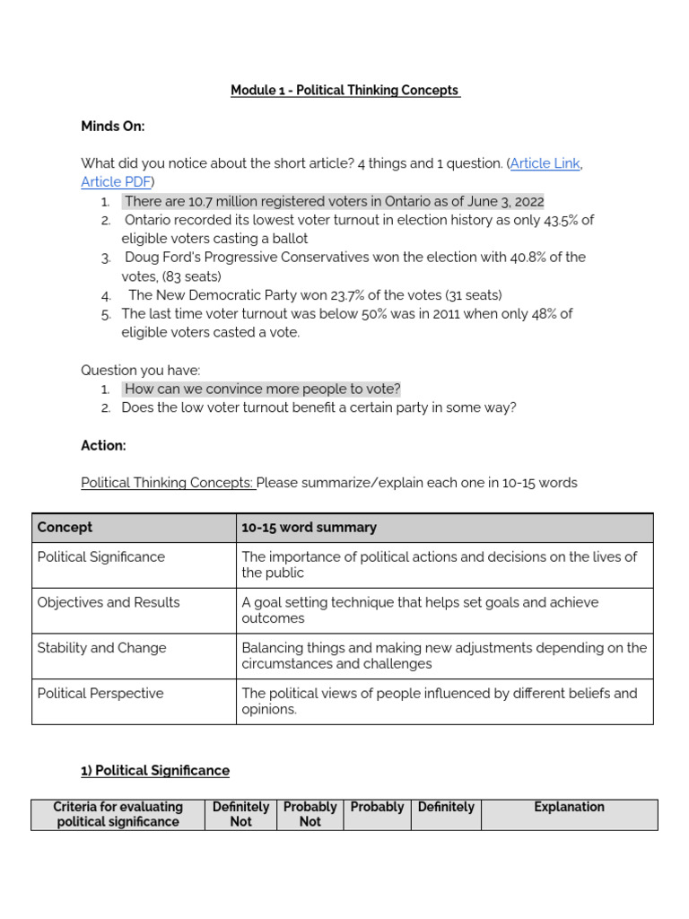 Module 1 - Political Thinking Concepts Graphic Organizer | PDF | Voting ...