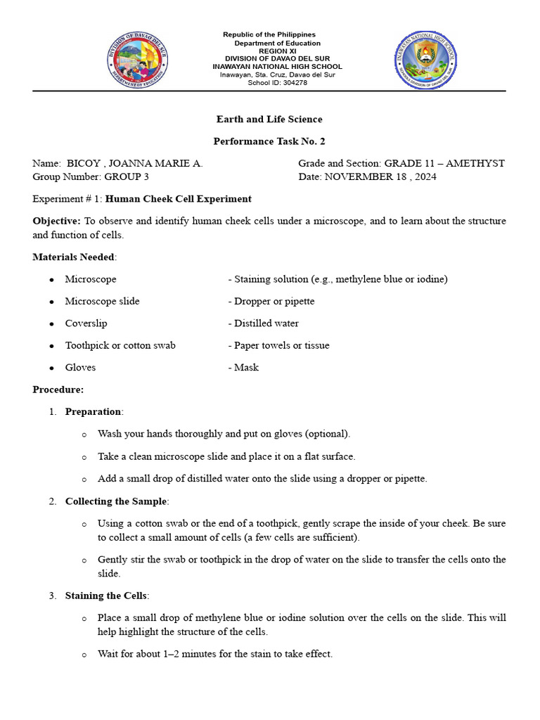 ELS - Experiment - Performance Task No.2 | PDF | Leaf | Cell (Biology)