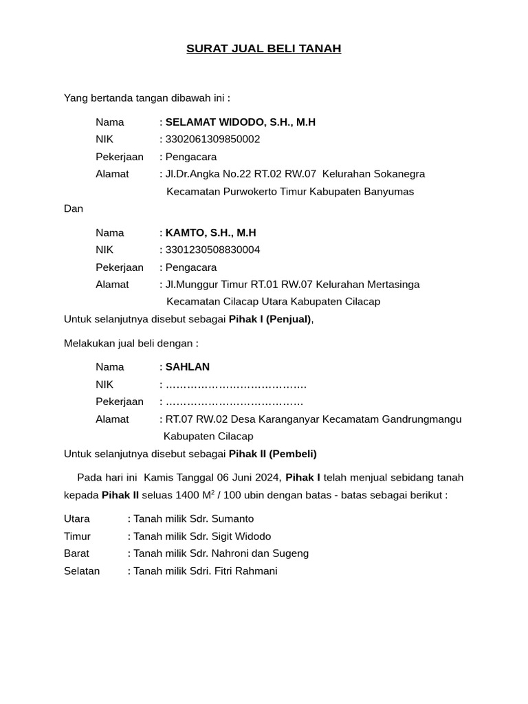 SURAT JUAL BELI | PDF