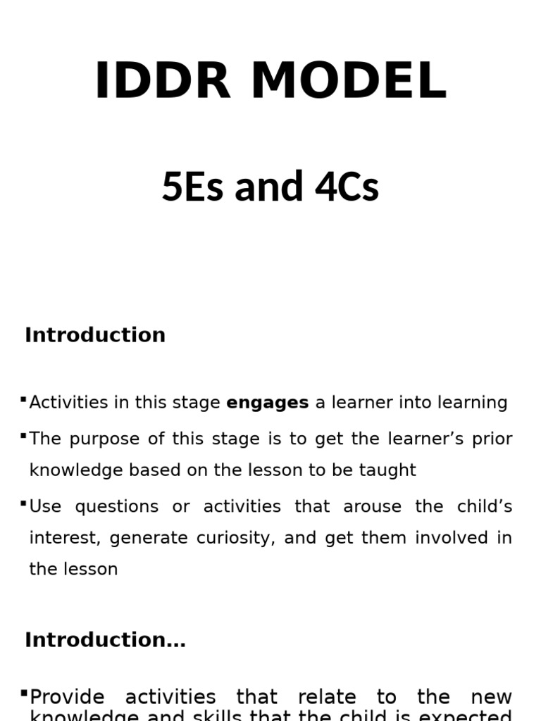 IDDR Model: 5Es and 4Cs Framework | PDF | Educational Assessment | Learning