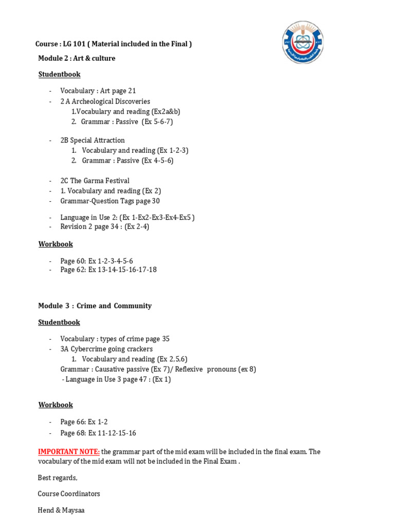 101 - Material Included in The Final | PDF