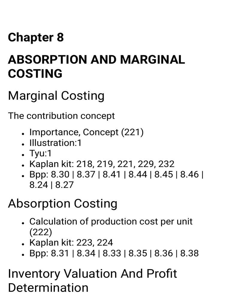 Absorption And Marginal Costing | PDF