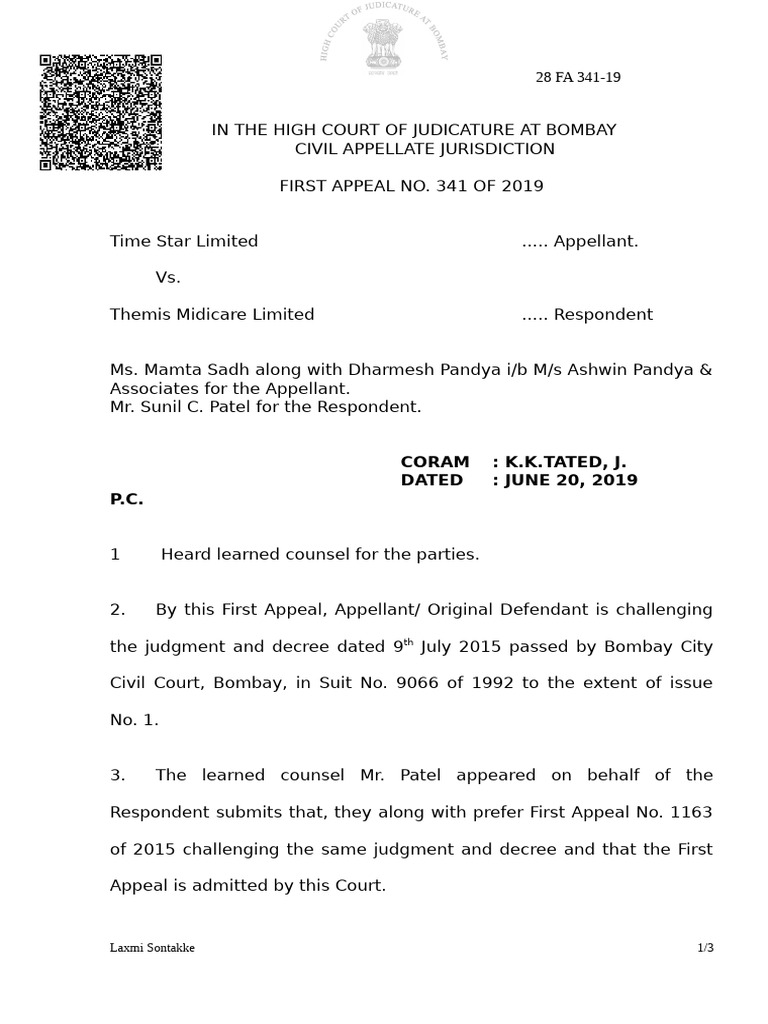 Appeal Against Bombay Civil Court Ruling | PDF