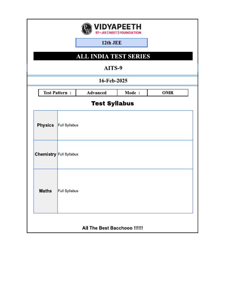 12th JEE AITS (16-Feb-2025) | PDF