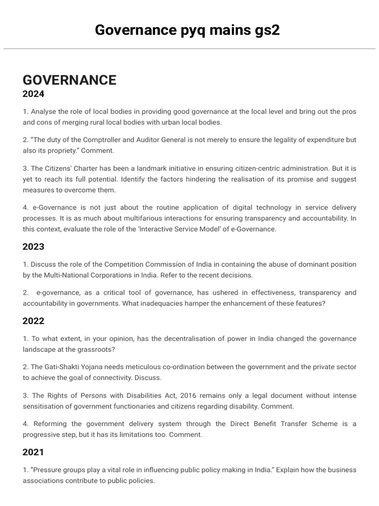 Governance Pyq Mains gs2 | PDF | Governance | Information And Communications Technology