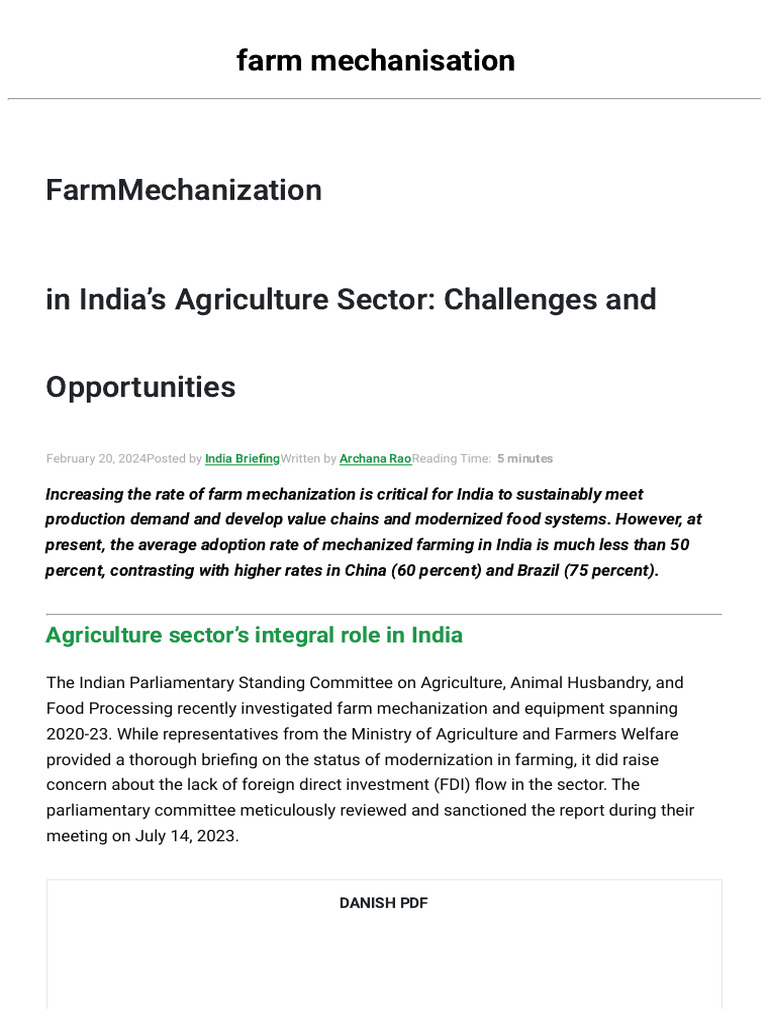 Farmmechanization in India'S Agriculture Sector: Challenges and ...