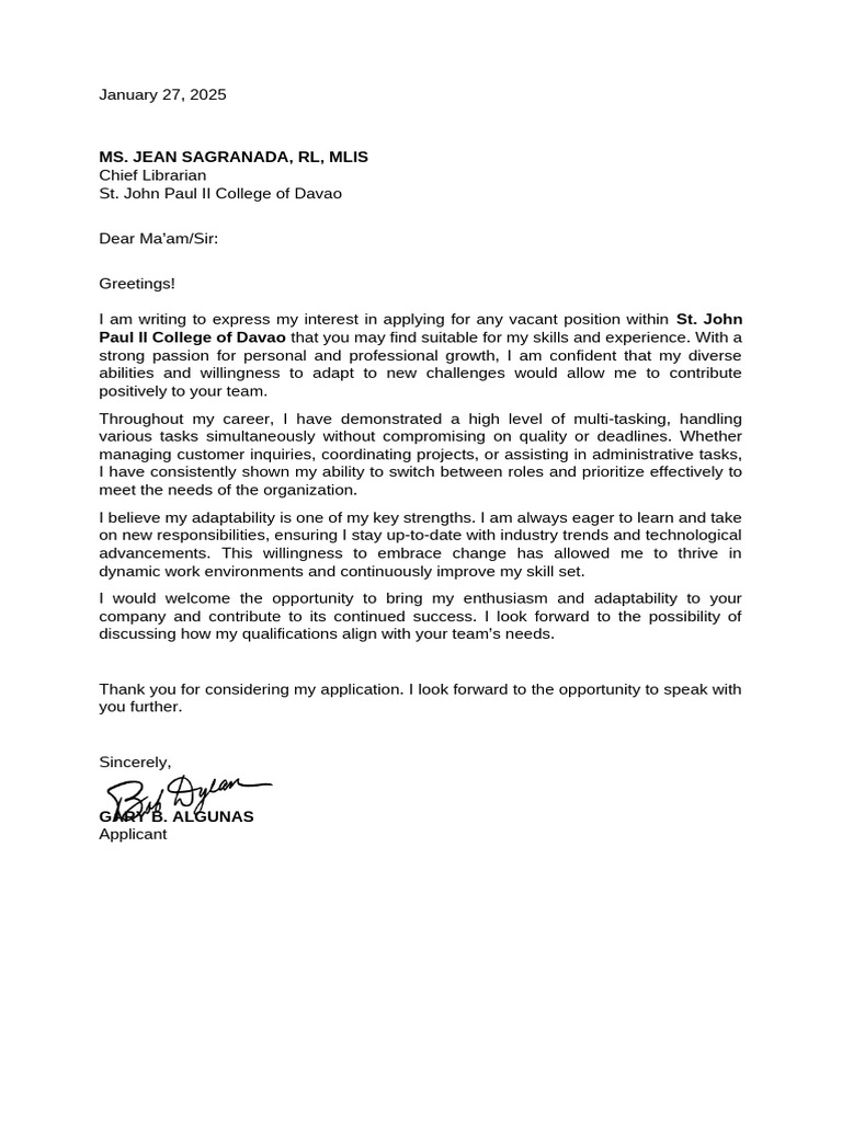 Sample Template Application Letter | PDF