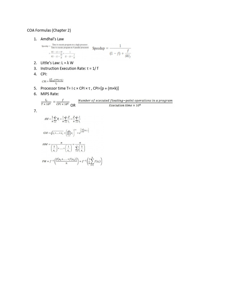 COA Formulas CH 2 | PDF