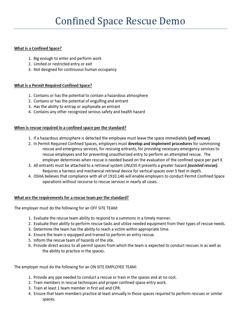 Confined Space Rescue Demo Pdf Occupational Safety And Health