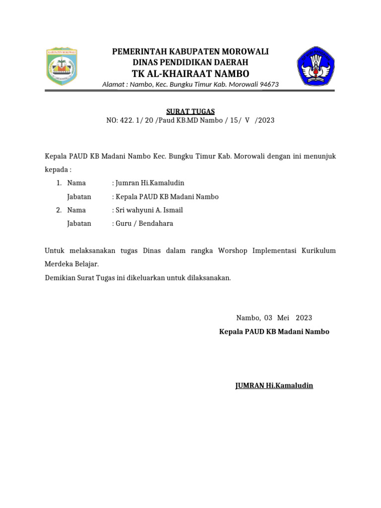 Surat Tugas Paud Madani | PDF