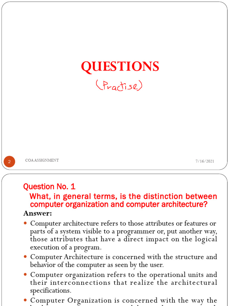 COA Numericals | PDF | Computer Data | Computer Hardware
