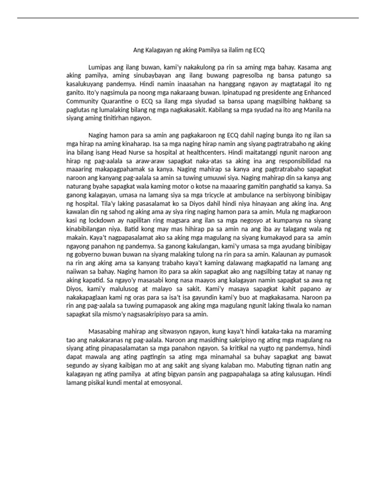 Ang Kalagayan NG Aking Pamilya Sa Ilalim NG ECQ | PDF