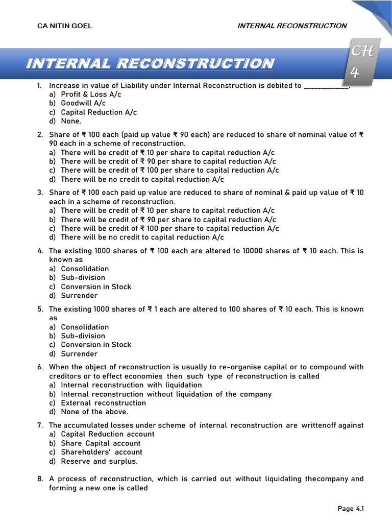 4 Internal Reconstruction | PDF | Debits And Credits | Equity (Finance)
