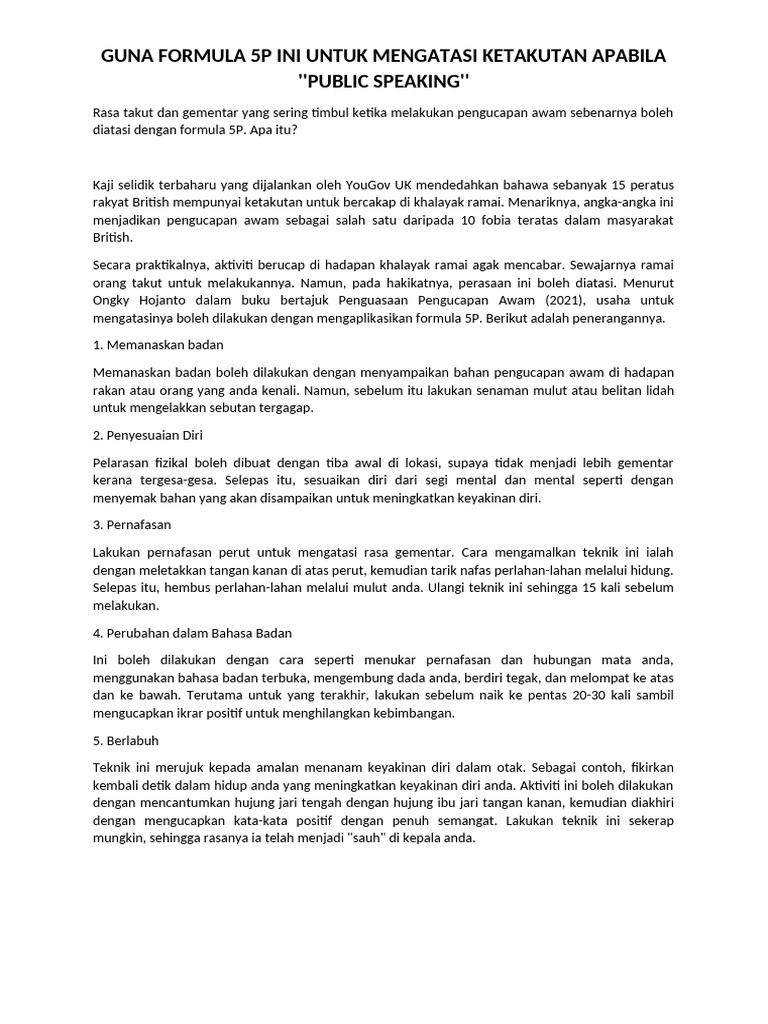 Guna Formula 5P Ini Untuk Mengatasi Ketakutan Apabila | PDF