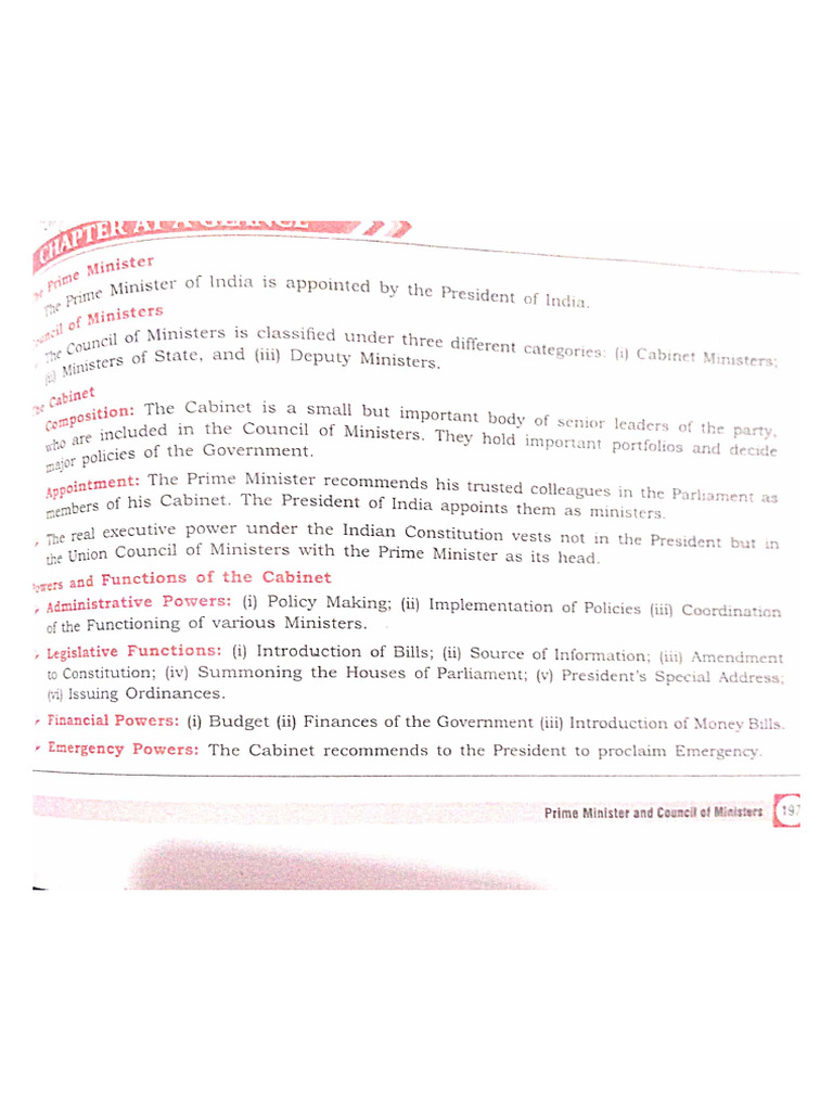 Prime Minister Chapter at A Glance | PDF