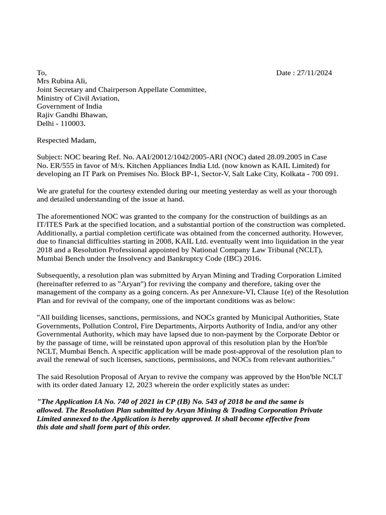 Letter To Aviation Minister For WTC | PDF | Private Law | Business Law