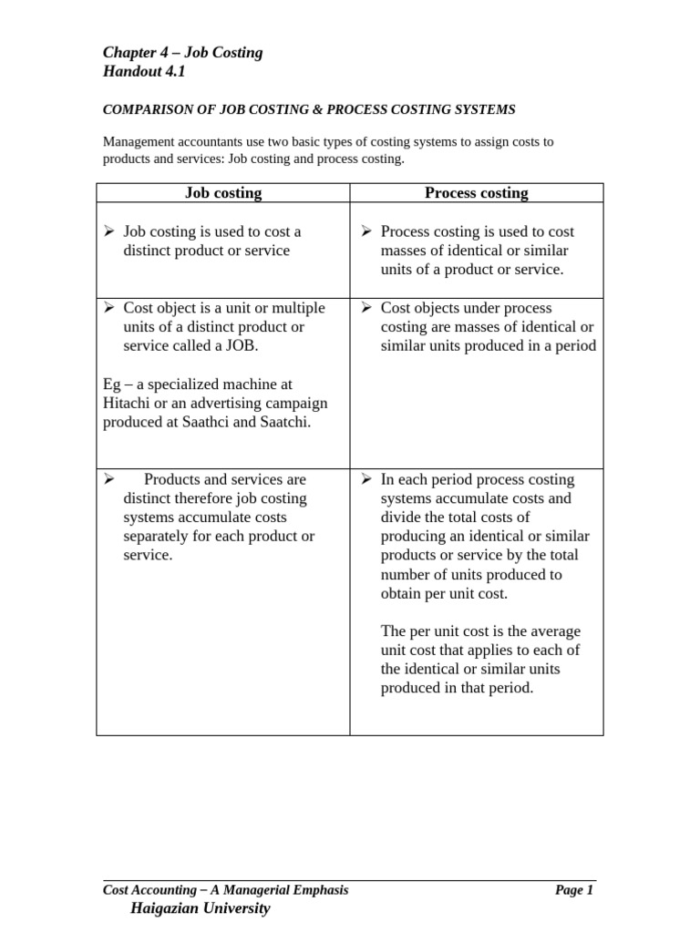 Job vs. Process Costing Explained | PDF