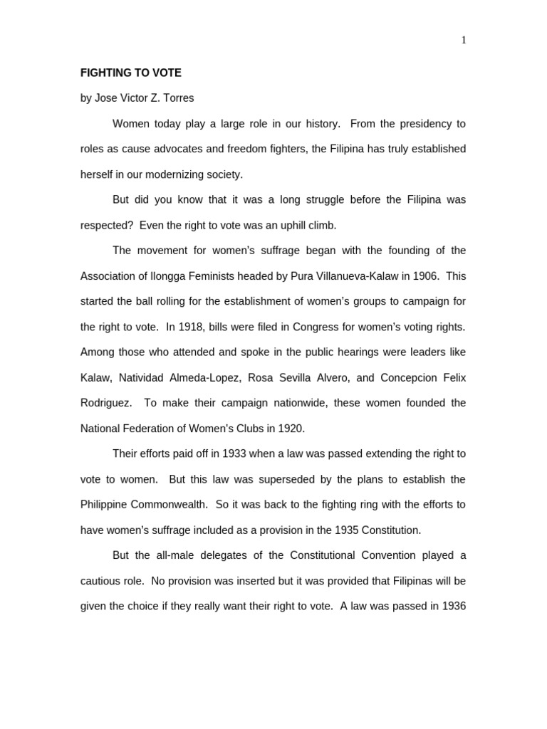 Filipina Women's Suffrage History | PDF