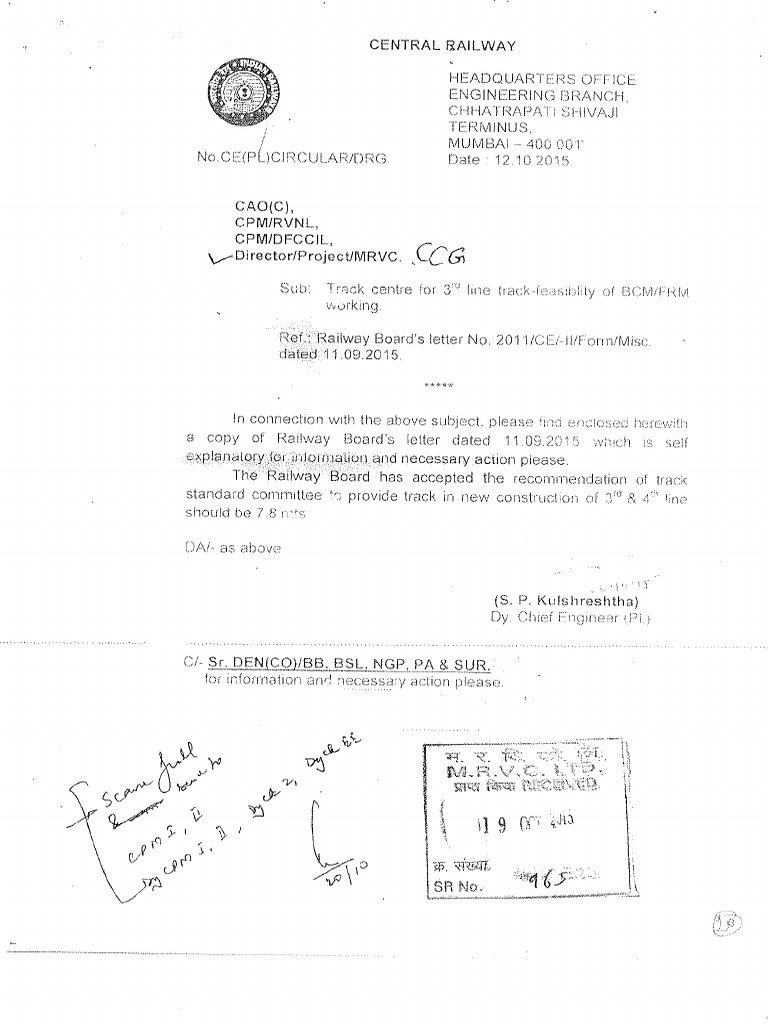 Railway Approval On Track Centre of 7.8m For 3rd/4th Track | PDF