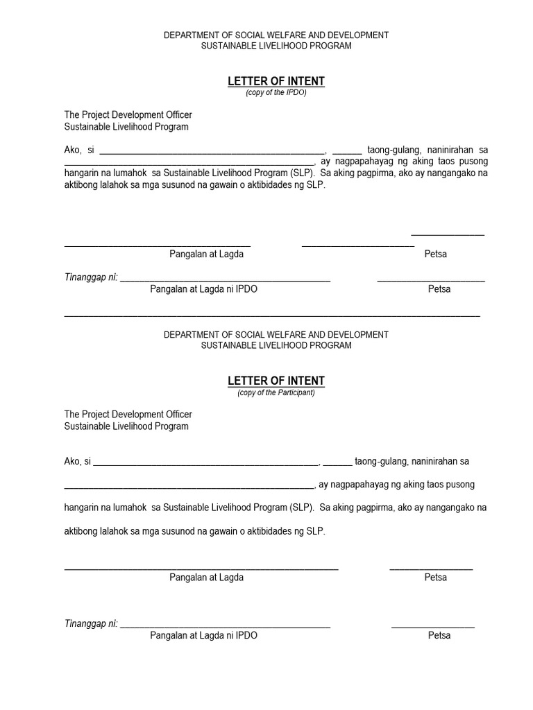 Annex 10-REG. SLP Letter of Intent | PDF