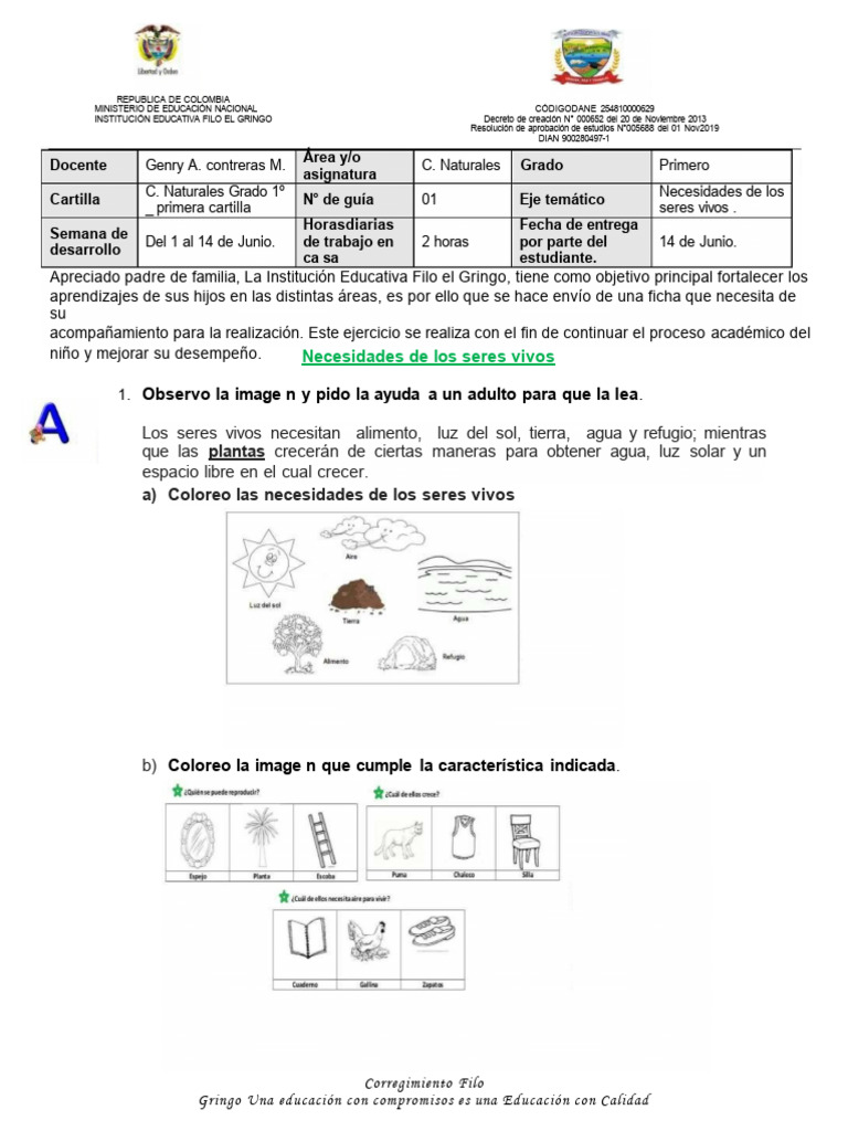 Necesidades Basicas de Los Seres Vivos 2° | PDF | Escuelas | Aprendizaje