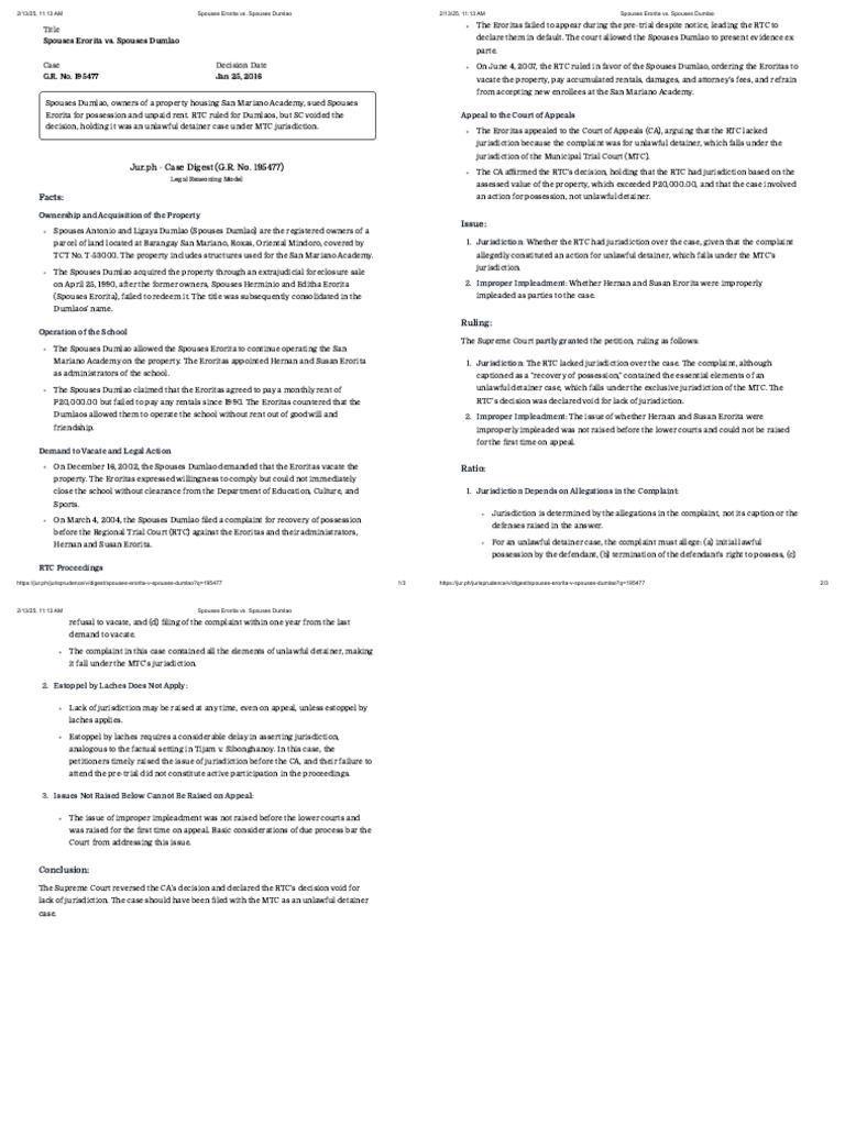 Supreme Court Ruling on Unlawful Detainer | PDF | Complaint | Laches (Equity)