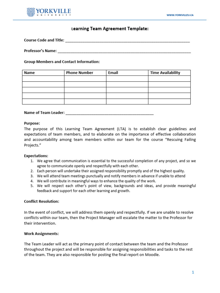 BUSI3823 Learning Team Agreement | PDF