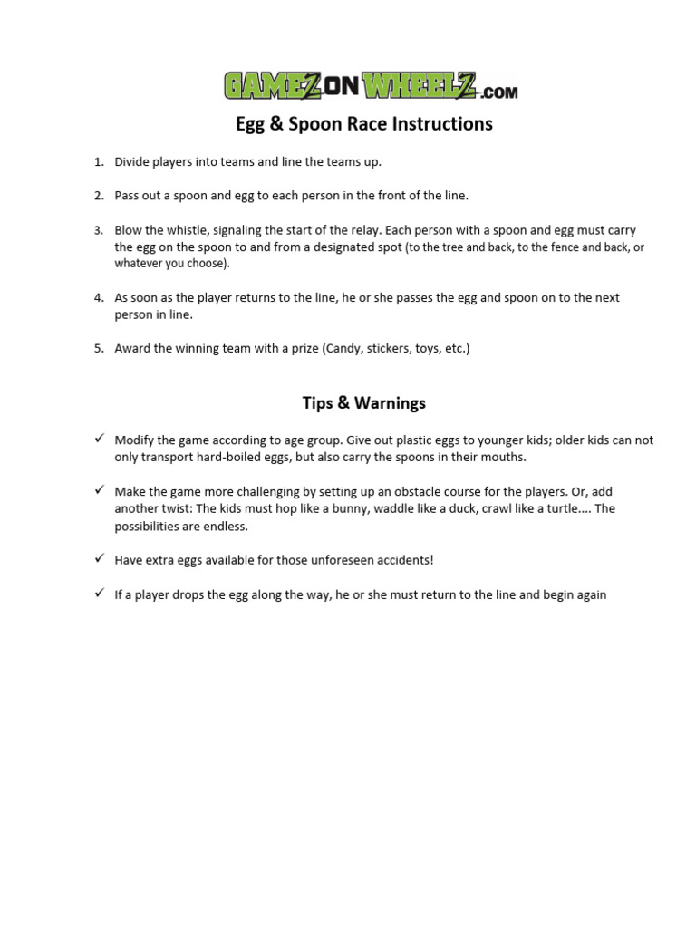 Egg and Spoon Race Guidelines | PDF