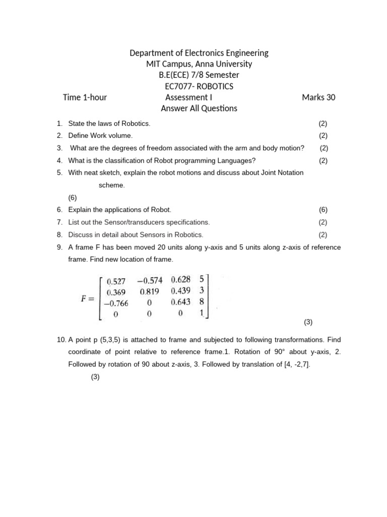 Robotics Assessment 1 | PDF