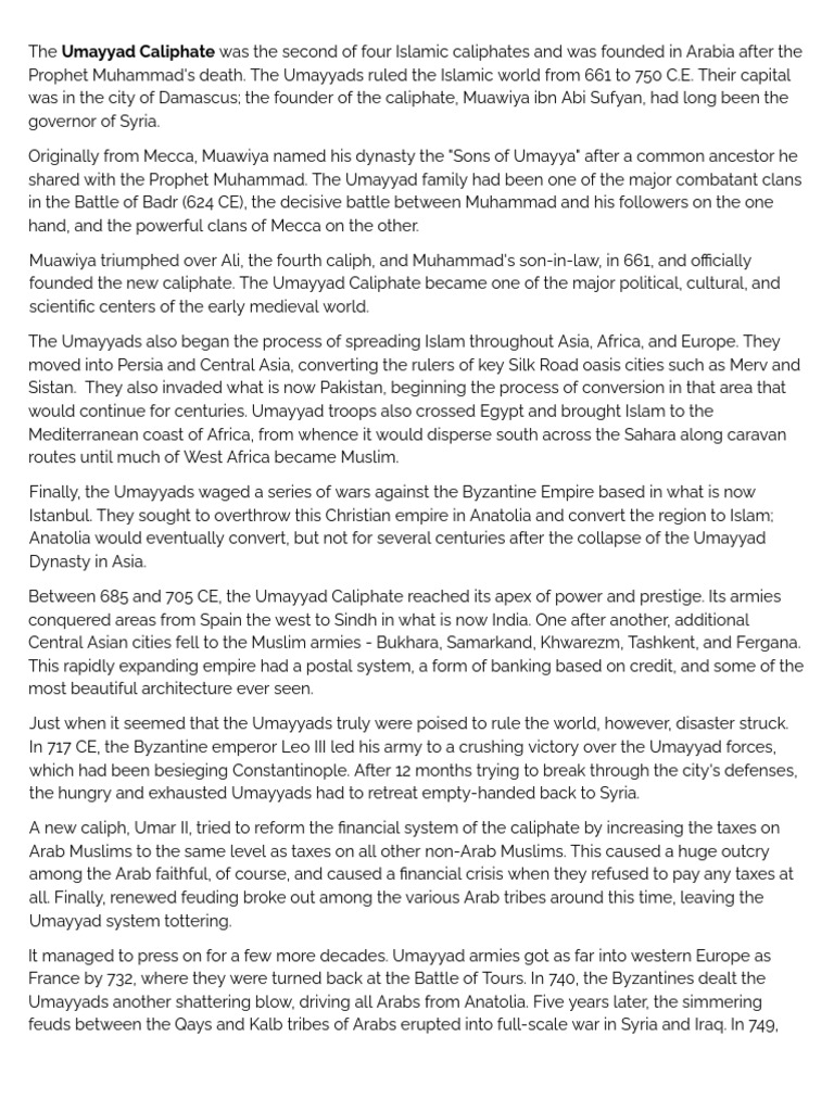 The Umayyad Caliphate | PDF | Caliphate | Muhammad