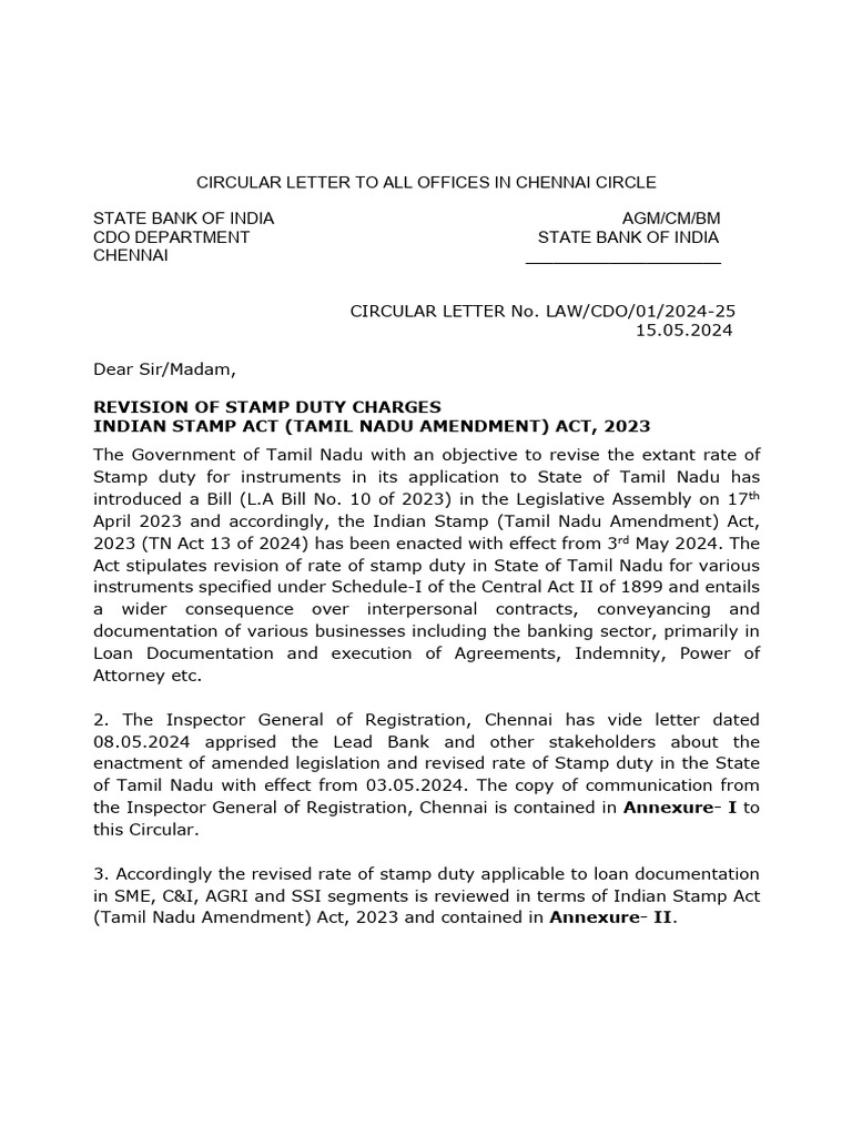 Revision of Stamp Duty Charges Indian Stamp Act (Tamil Nadu Amendment ...