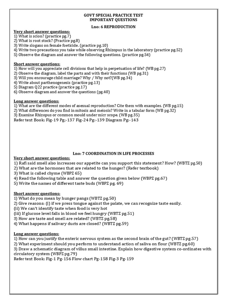 Biology Govt Special Practice Test-1 | PDF | Biology
