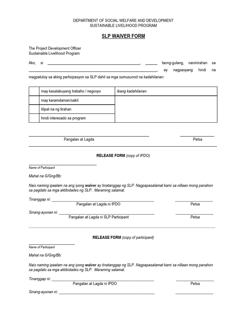 Annex 15-REG. SLP Waiver Form | PDF
