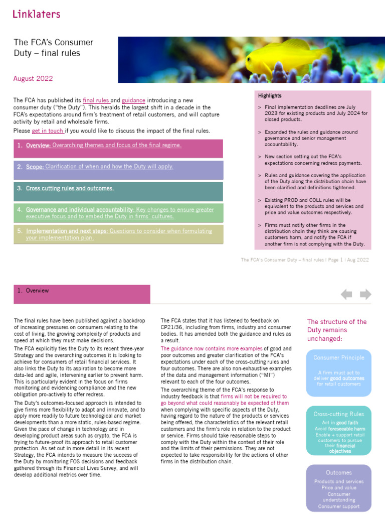 FCA Consumer Duty: Key Rules & Impact | PDF | Cost Of Living | Limited ...