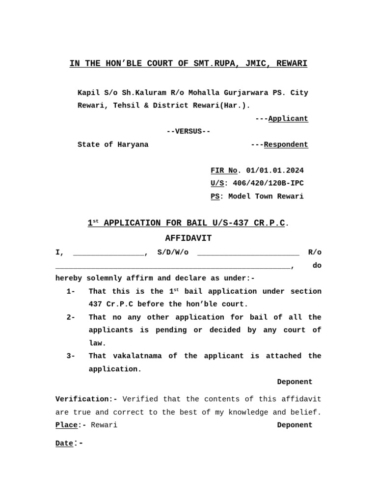 1st Affidavit - BAIL 437 CRPC | PDF