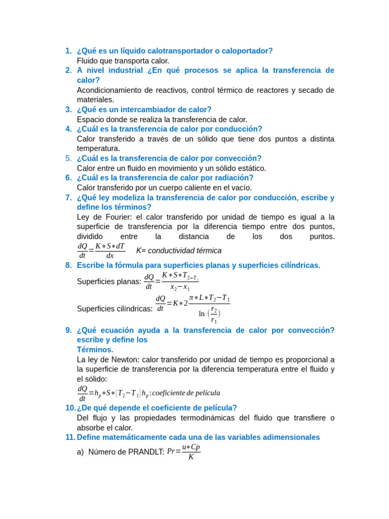 Cuestionario - Operaciones Unitarias | PDF | Transferencia de calor | Intercambiador de calor