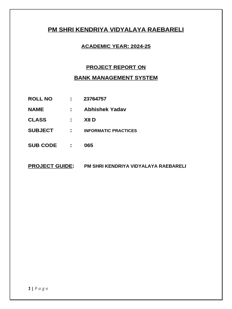 612794468 Computer Science Project On Bank Management System Class 12 Sujal Kotiya Pdf 