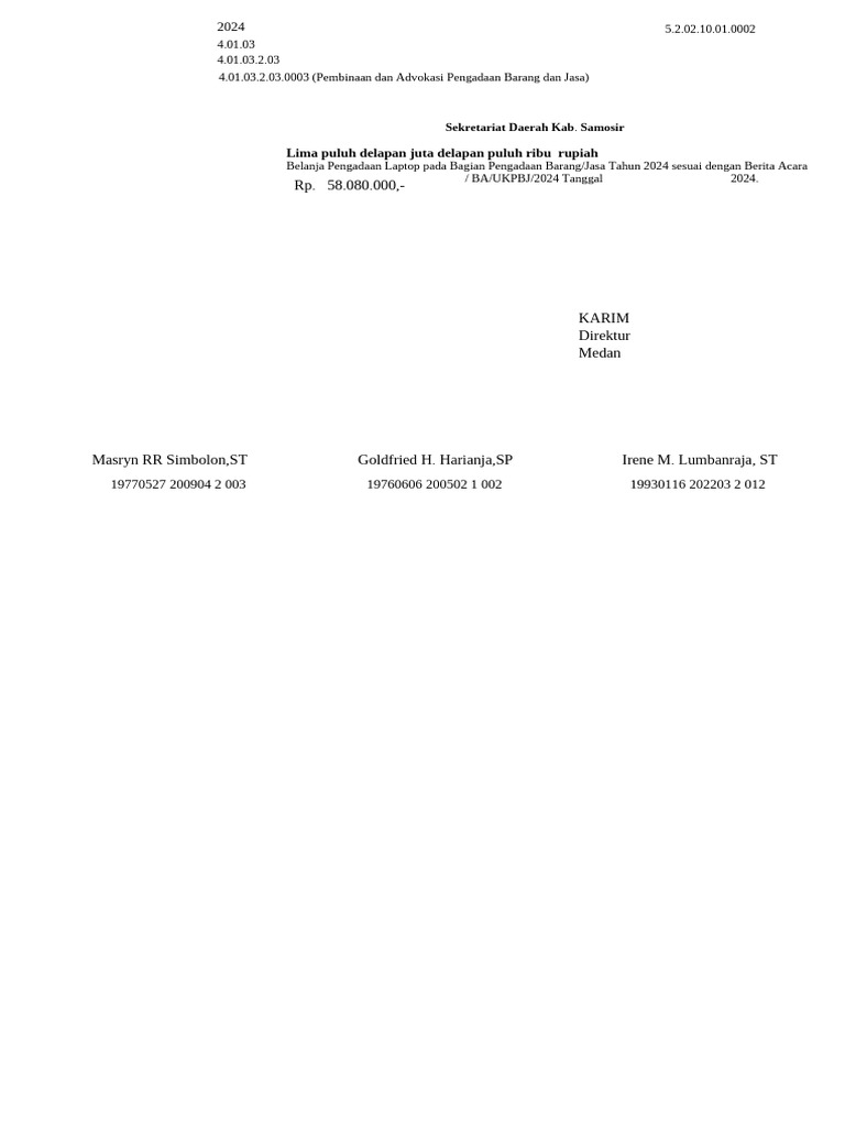 Pengadaan Laptop Samosir 2024 | PDF