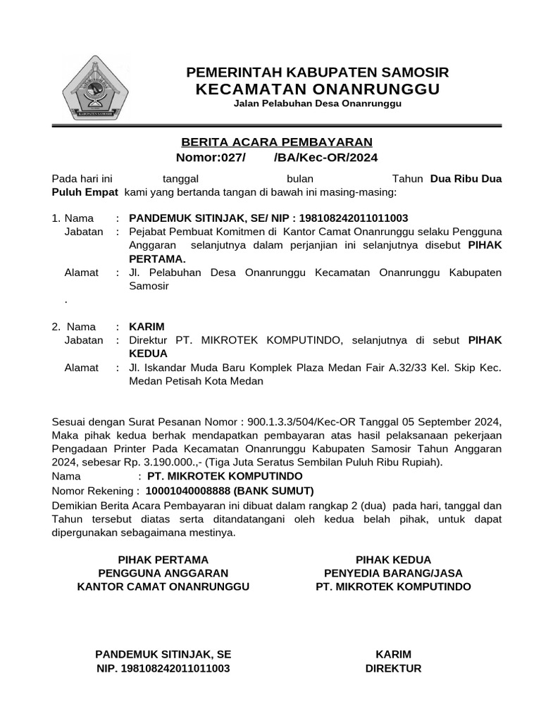 Kontrak Belanja Modal Printer 2024 | PDF