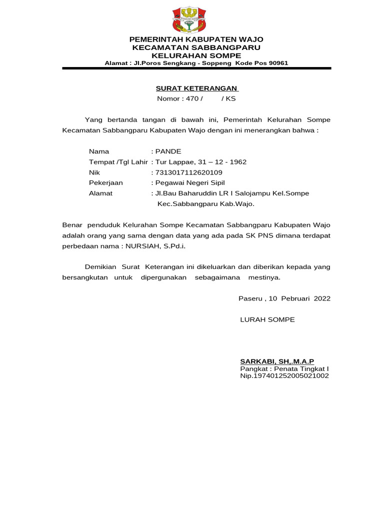 Ket. Beda Nama | PDF