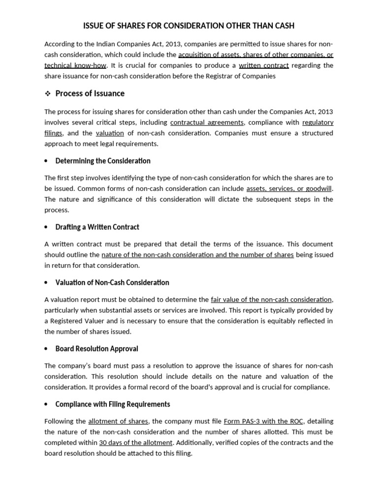 Issue of Shares For Consideration Other Than Cash | PDF | Valuation ...