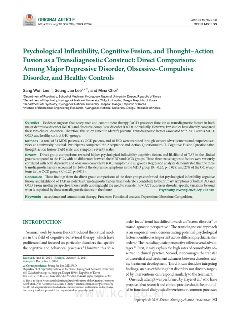 Psychological Inflexibility, Cognitive Fusion, and Thought–Action | PDF ... Psychological Inflexibility, Cognitive Fusion, and Thought–Action | PDF ...