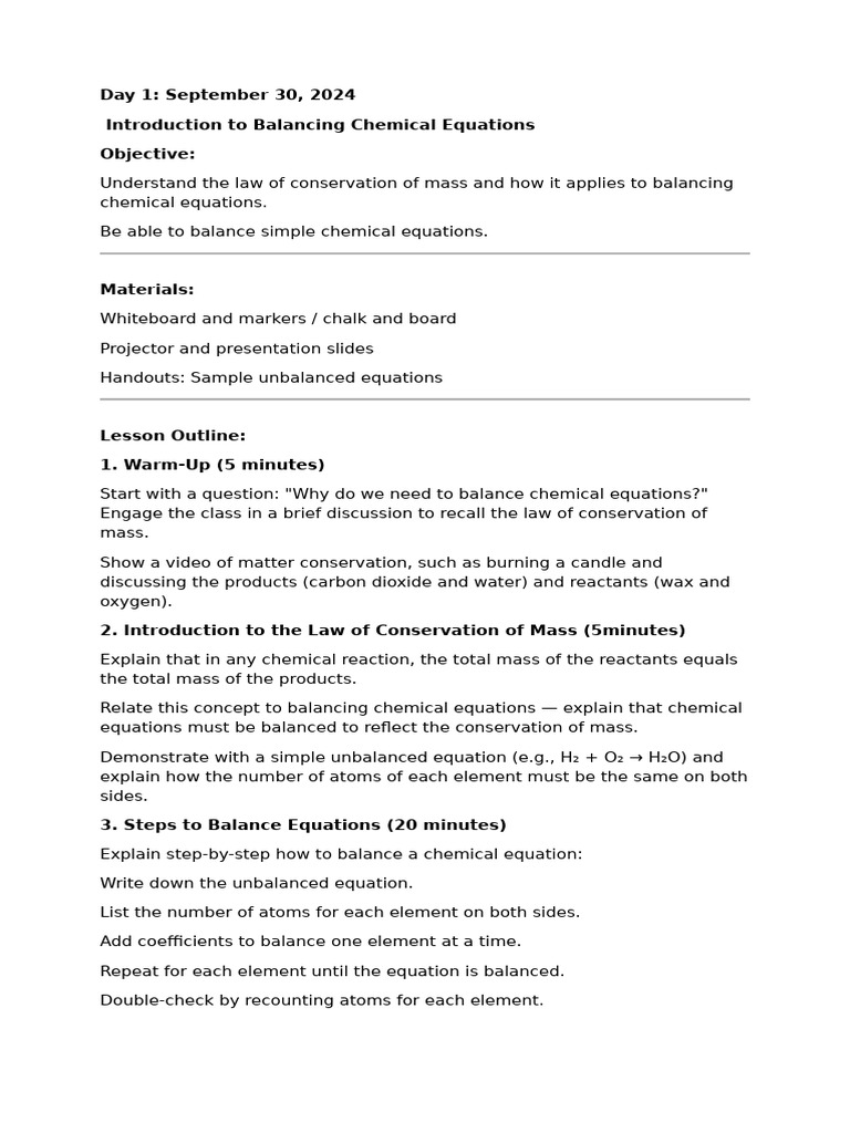 Balancing Chemical Equations Guide | PDF | Chemical Substances ...