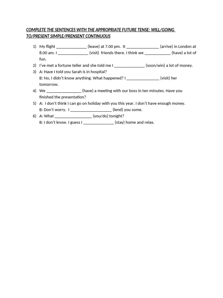 Complete the Sentences With the Appropriate Future Tens1 | PDF