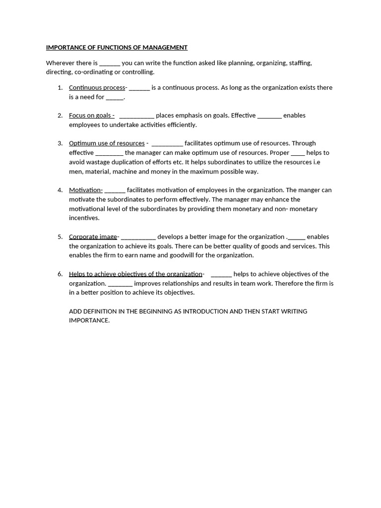 Importance of Functions of Management | PDF
