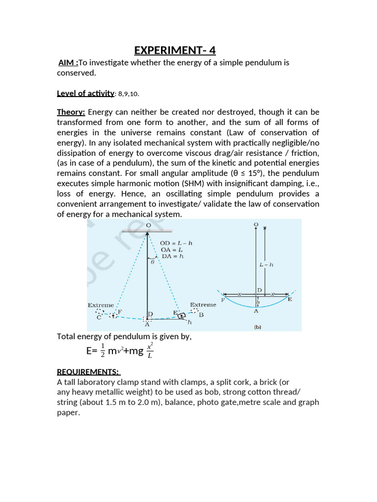 Pendulum Energy Conservation Experiment | PDF